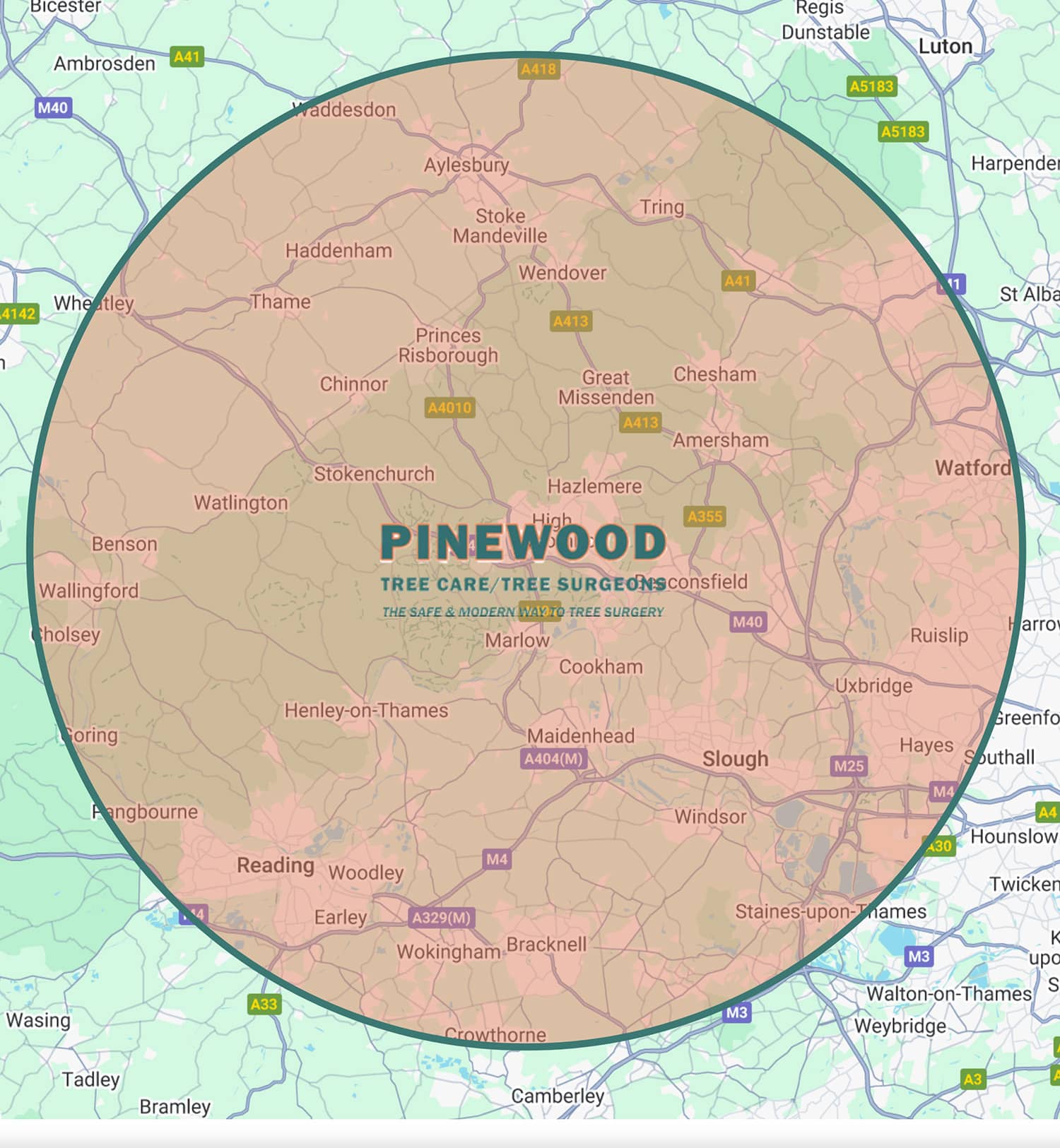 Areas We Cover | Pinewood Tree Care Ltd